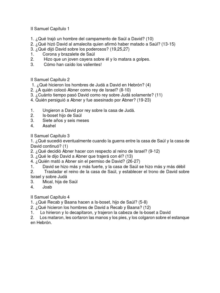Cuestionario Segunda de Samuel | PDF | David | Saulo
