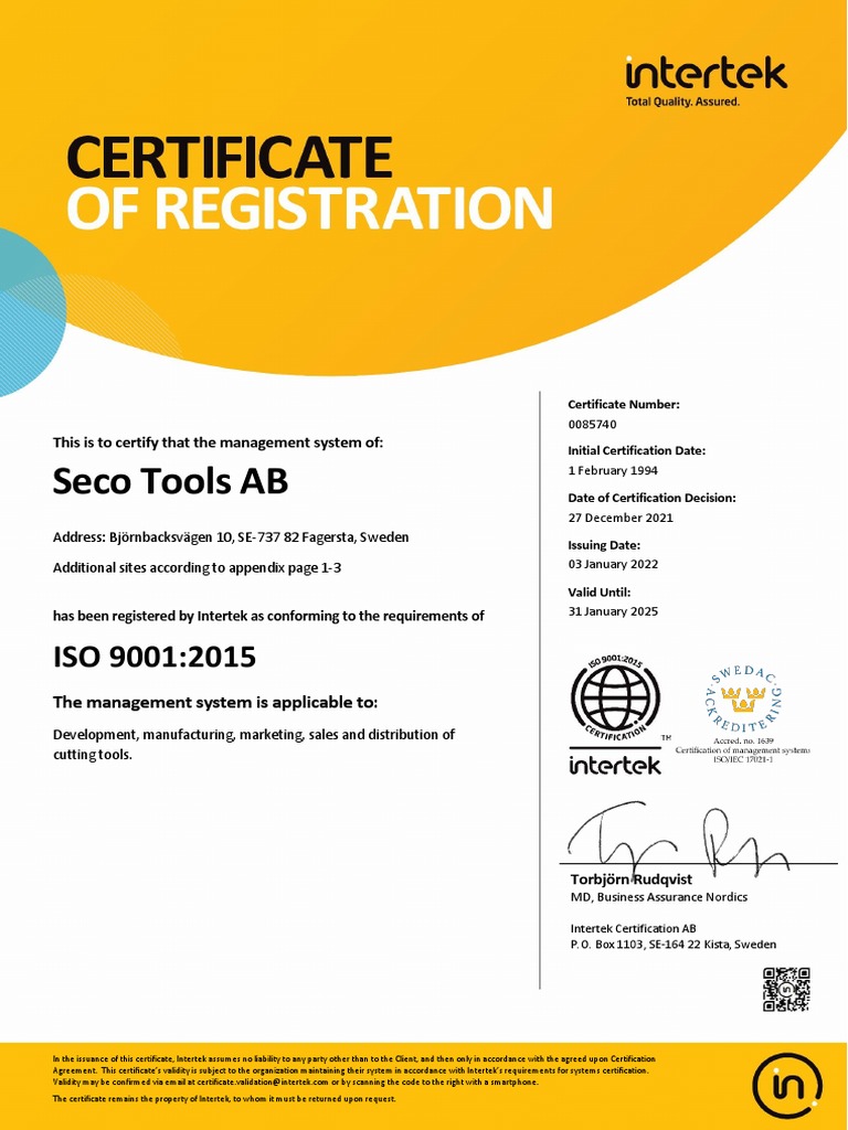033291_HQ_MIS_Seco+Tools_Certificate+9001 | PDF | Business