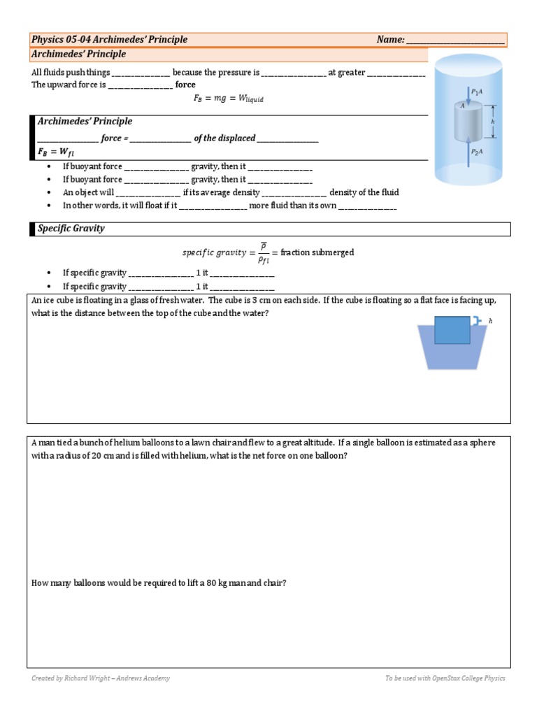 Physics Homework: Archimedes’ Principle | PDF | Buoyancy | Density