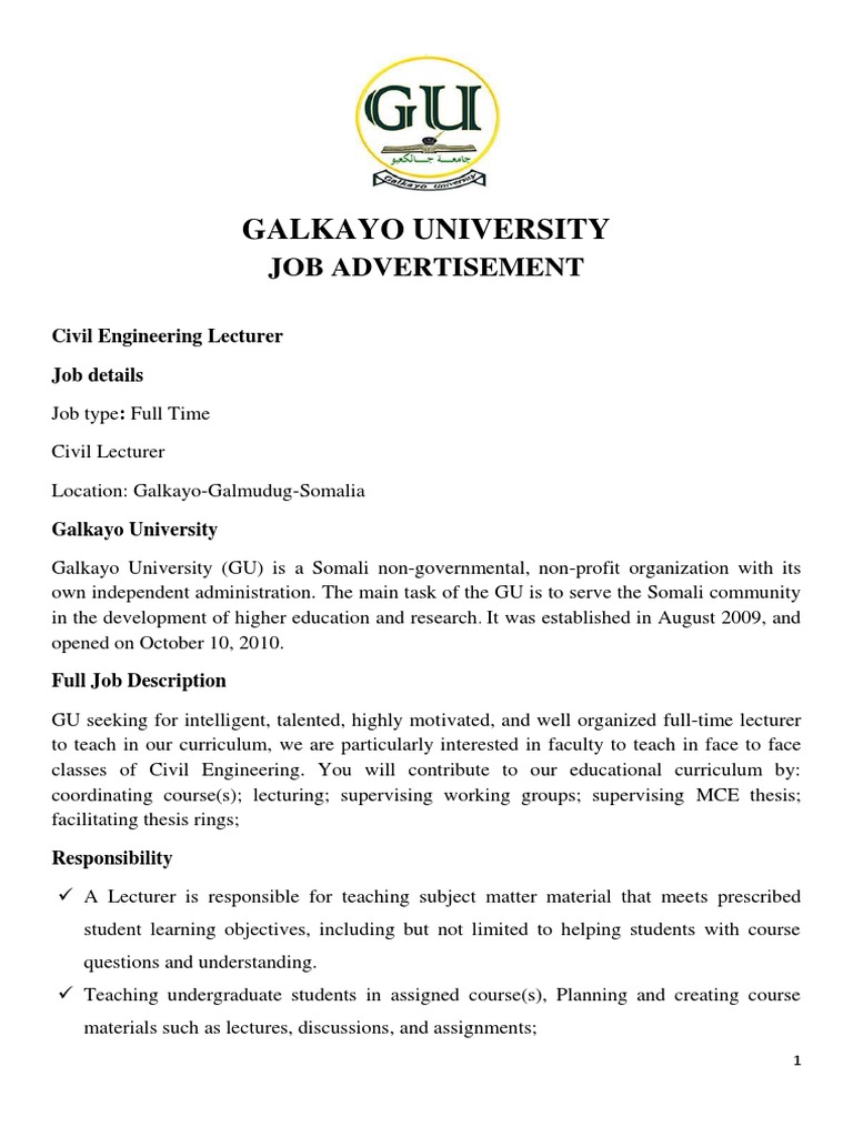 Civil Engineering Lecturer Job PDF | PDF | Curriculum | Thesis