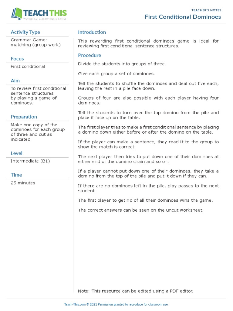 First Conditional Dominoes | PDF