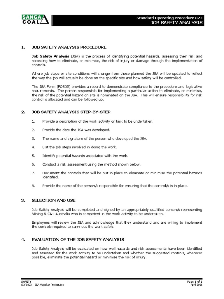 Job Safety Analysis SOP Overview | PDF | Risk | Personal Protective ...