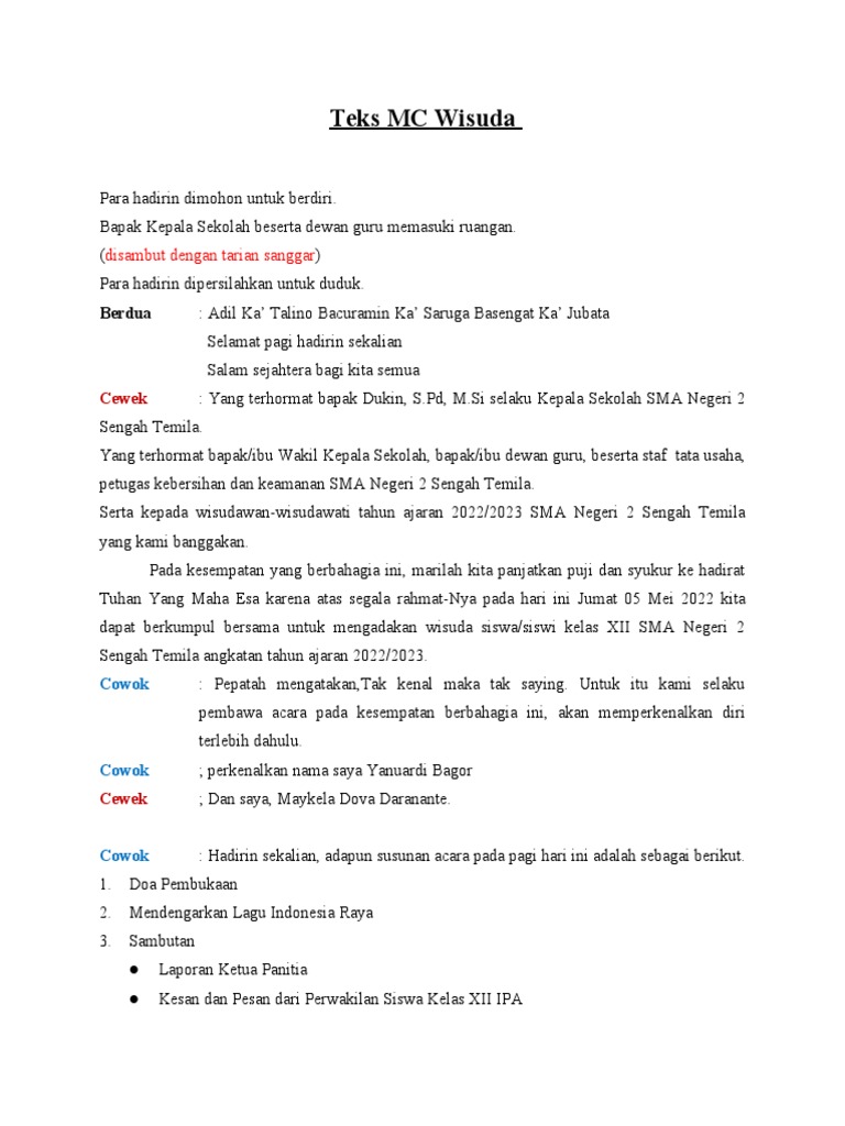 Teks MC Wisuda 2023 | PDF