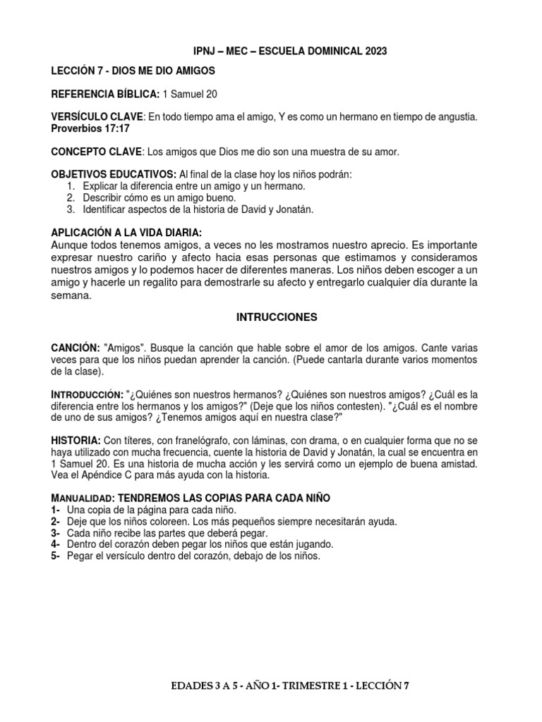 Leccion 7-Dios Me Dio Amigos - Teacher | PDF