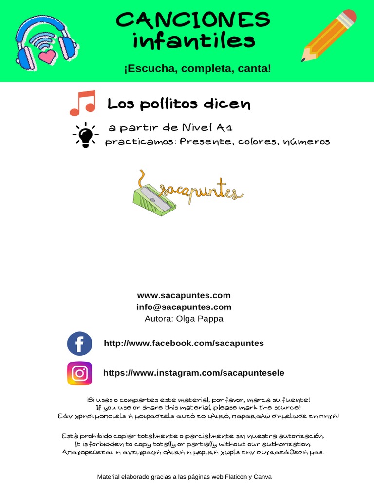 Letras de "Los Pollitos Dicen" | PDF