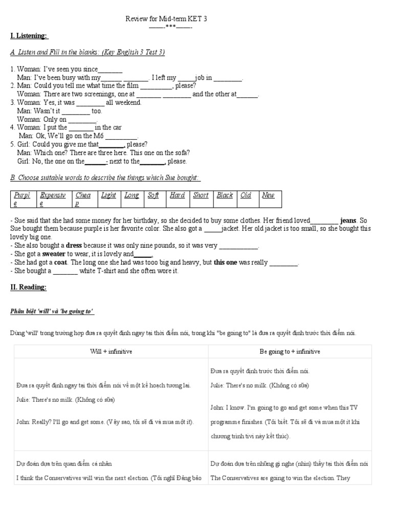 Mid-Term Review Ket 3 | PDF