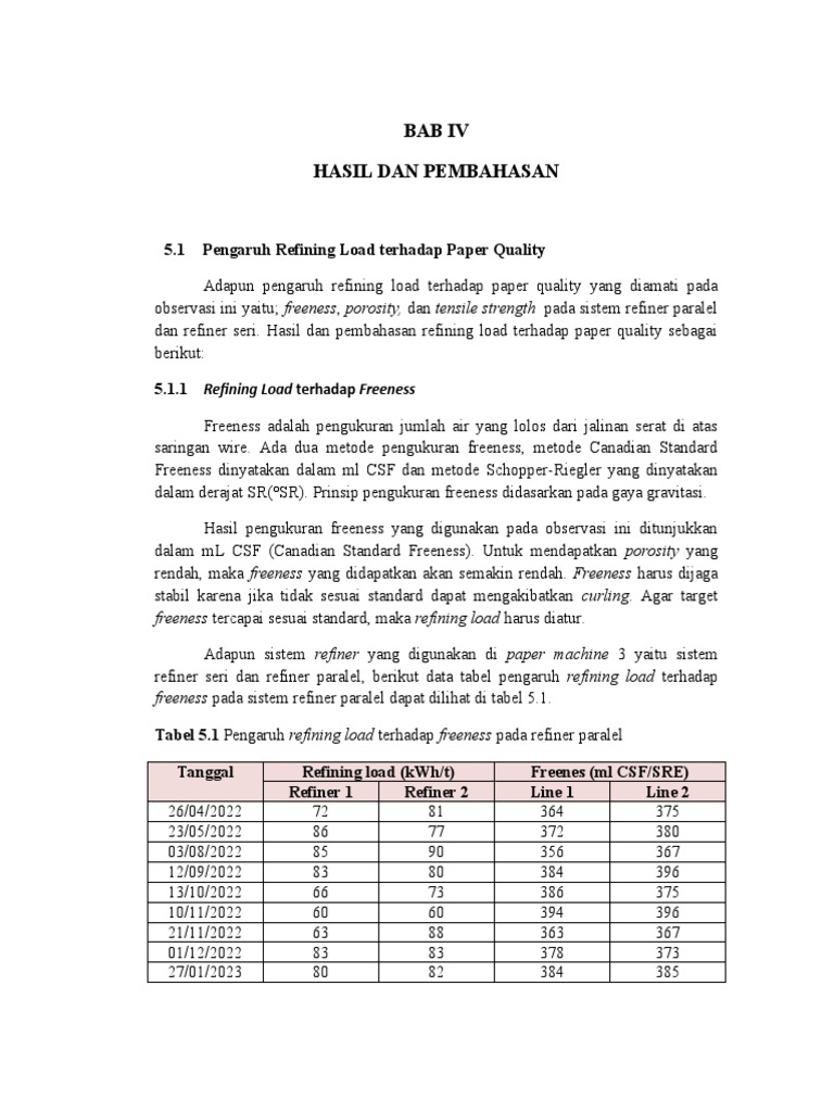 Pengaruh Refining Load terhadap Freeness | PDF