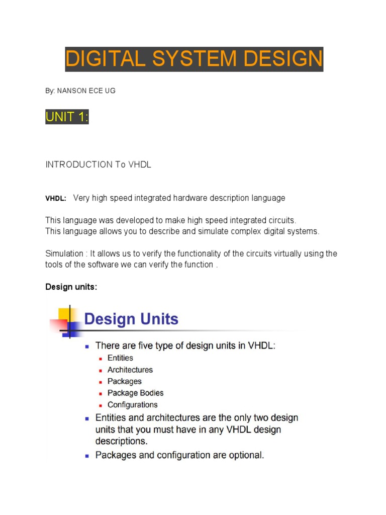 DSD Unit 1 | PDF | Vhdl | Data Type