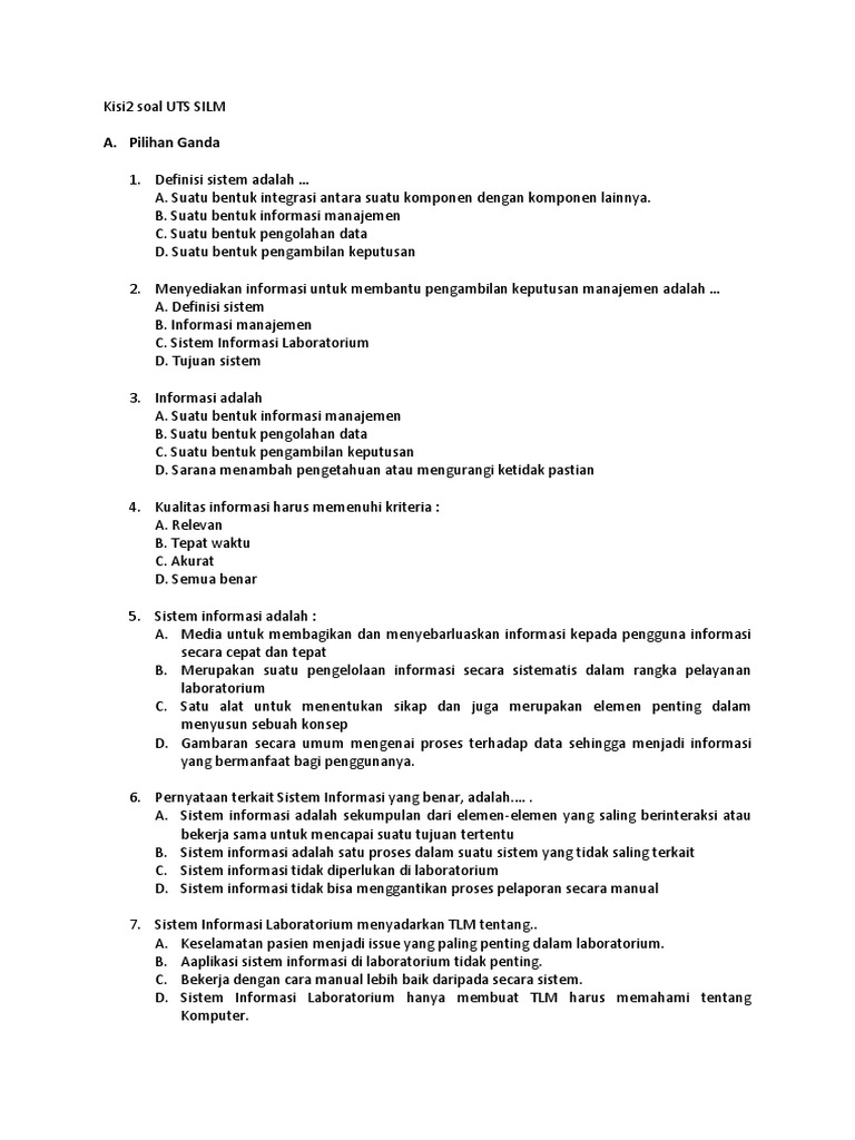 Kisi2 UTS Sistem Informasi Lab Medis | PDF