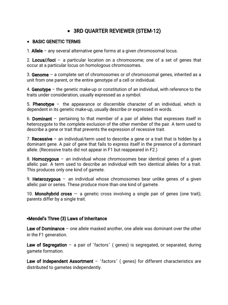 3RD Quarter Reviewer | PDF | Life Sciences | Biology