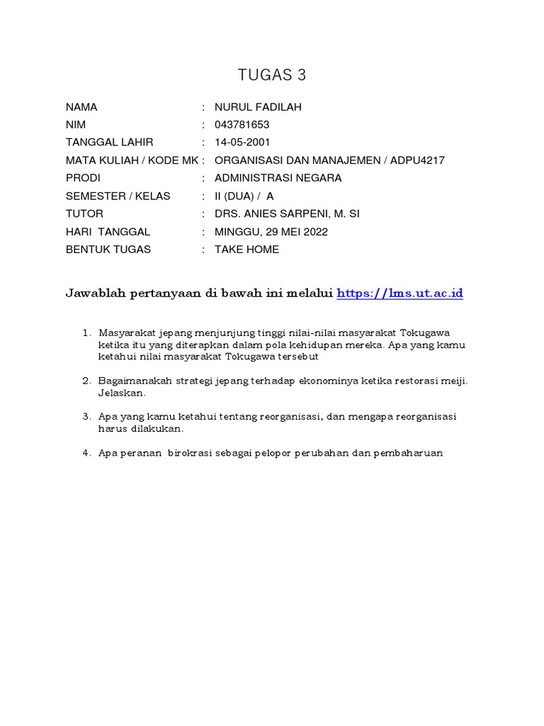 TUGAS 3 Lms MHS AN-2 PDF | PDF | Karier & Perkembangan