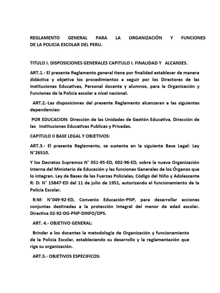Reglamento General para La Organización y Funciones | PDF | Policía | Maestros