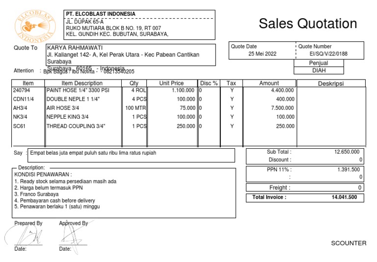 QUOTATION PT. KARYA RAHMAWATI SAMUDERA TGL 250522 | PDF