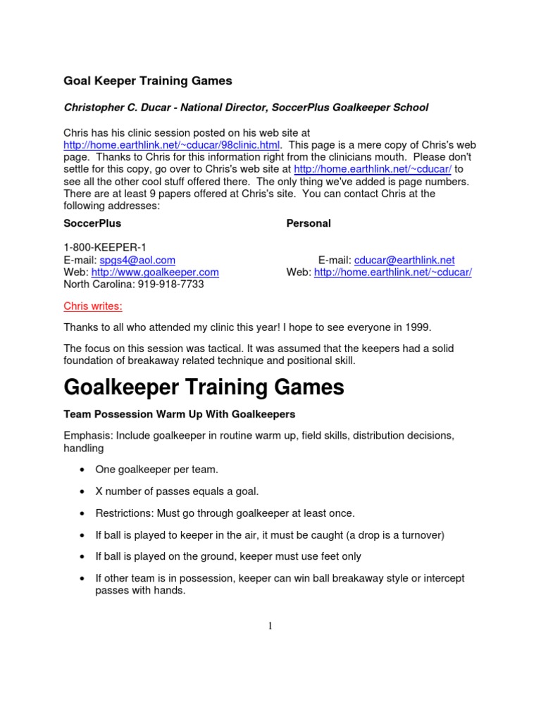 Goalkeeper Training Games and Drills | PDF | Forward (Association ...