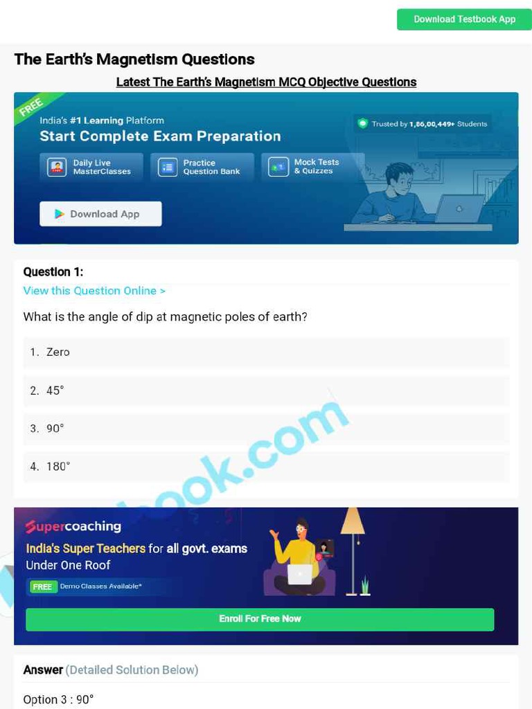 MCQ On The Earth's Magnetism 5eea6a1339140f30f369ef1c | PDF