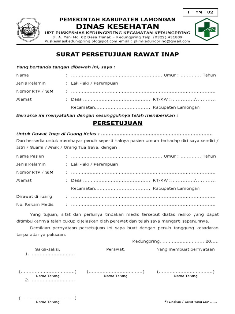 Surat Persetujuan Rawat Inap | PDF | Ilmu Sosial