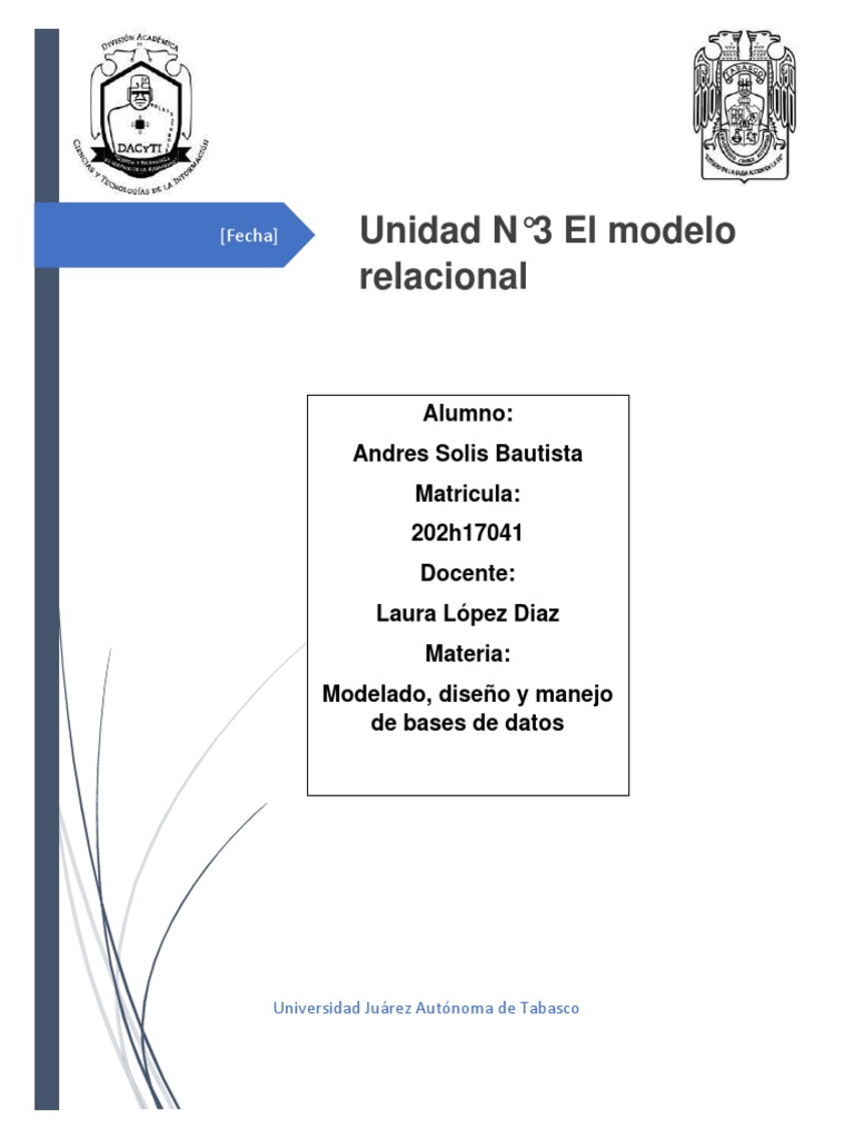 Unidad 3 Modelo Relacional | PDF | Base de datos relacional | Modelo ...