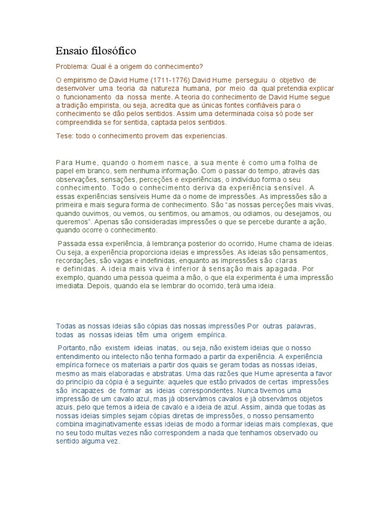 Ensaio Filosófico 11 Ano | PDF | Ideia | Conhecimento