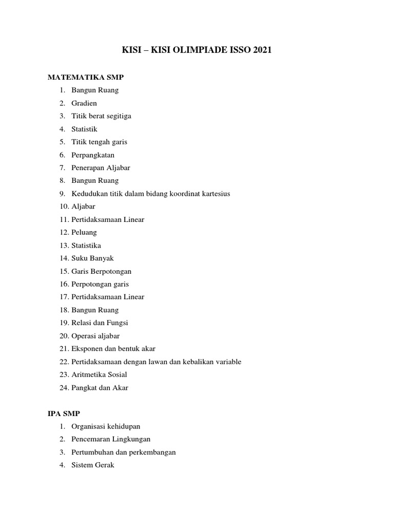 Kisi-Kisi Olimpiade Isso 2021 | PDF