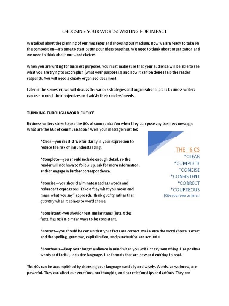 WRITING FOR IMPACT: CHOOSING POWERFUL WORDS | PDF