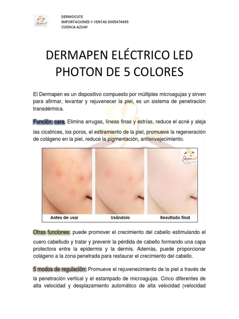 DERMAPEN Eléctrico LED Photon de 5 Colores | PDF | Piel | Diodo emisor de luz