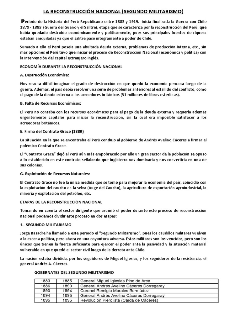 Reconstrucción Nacional del Perú (1883-1919) | PDF | América del Sur | Perú