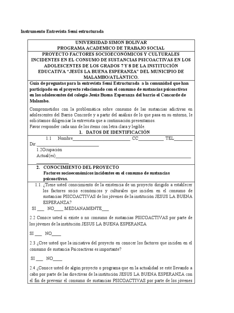 Instrumento Entrevista Semi Estructurada Formacion para La Investigación III | PDF
