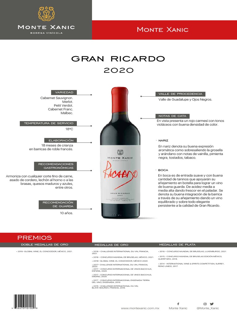 ficha-tecnica-gran-ricardo-2020-13sep22 | PDF | Vino | Variedades De ...
