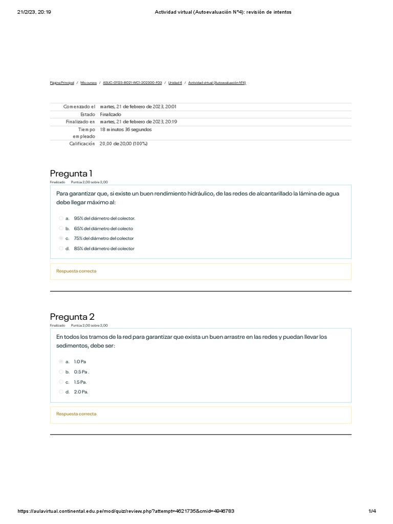Actividad Virtual (Autoevaluación N°4) - Revisión de Intentos | PDF | Alcantarillado | Ciencias ...