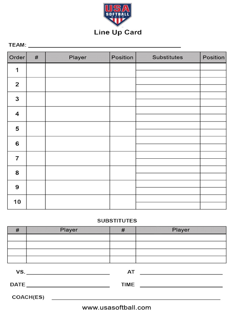 USA Softball Lineup Card PDF | PDF