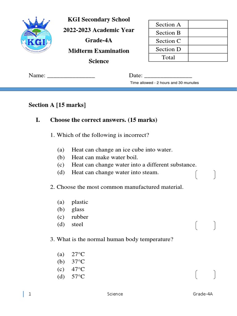 4A Science Midterm Exam | PDF | Water | Plants
