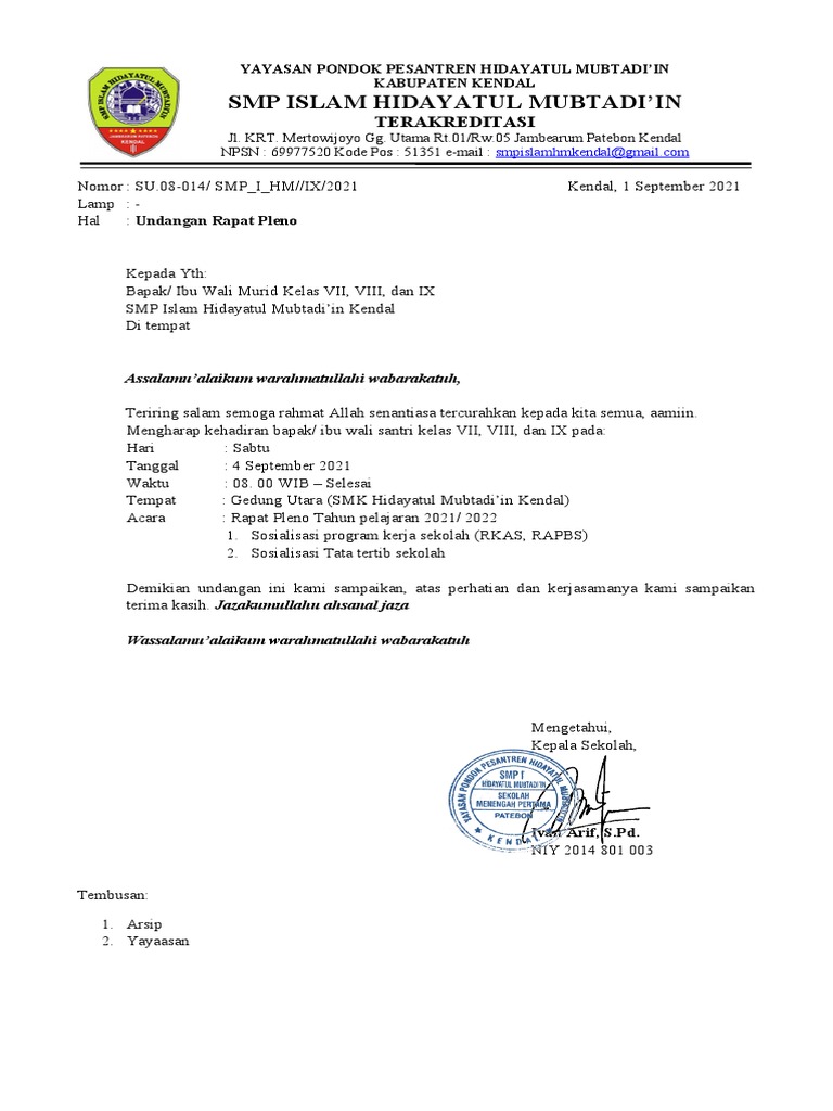 Undangan Rapat Pleno SMP TTD | PDF