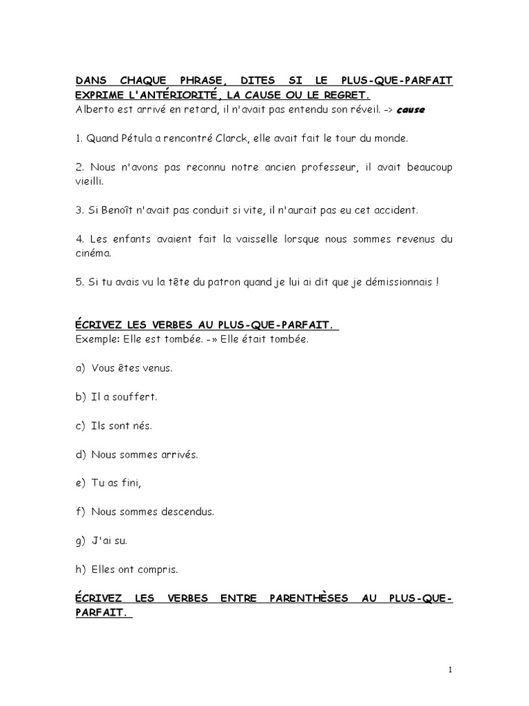 Exercices sur le plus-que-parfait | PDF