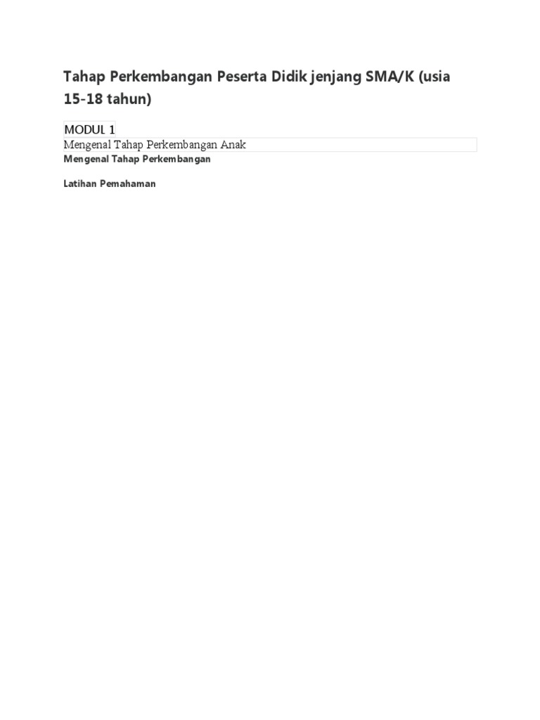 Tahap Perkembangan Peserta Didik Jenjang SMA | PDF Tahap Perkembangan Peserta Didik Jenjang SMA | PDF