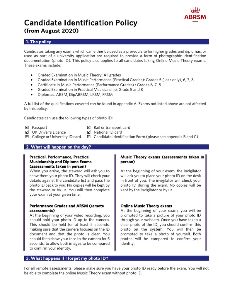 ABRSM Theory Candidate ID | PDF | Identity Document