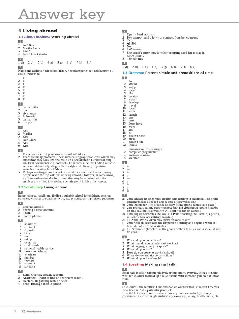 The Business Pre-Int Answer Key | PDF | Retail | Lean Manufacturing