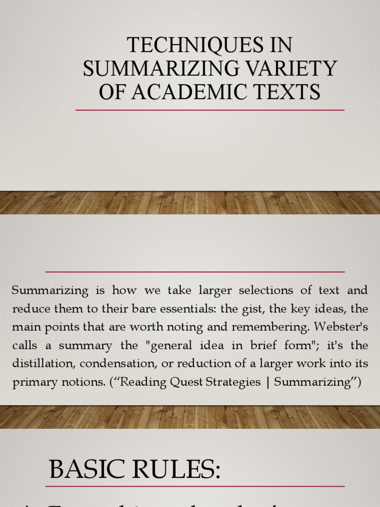 Techniques in Summarizing Variety of Academic Texts | PDF