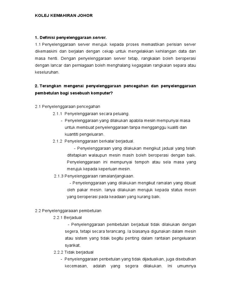 Definisi penyelenggaraan server.docx | PDF