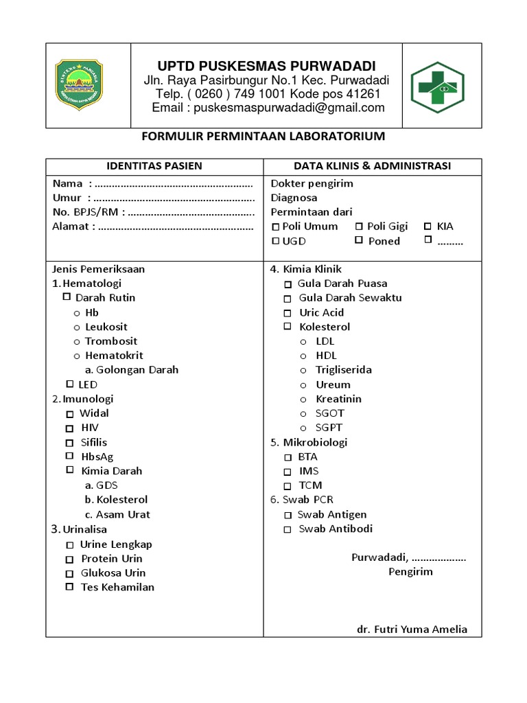 Formulir Permintaan Lab Medis | PDF
