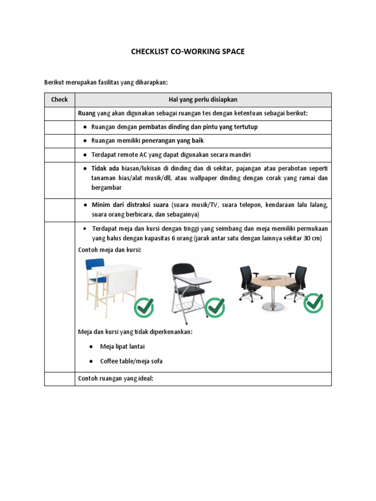 Checklist Fasilitas Co-Working Space | PDF