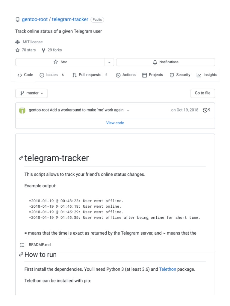 GitHub - Gentoo-Root - Telegram-Tracker - Track Online Status of A Given Telegram User PDF | PDF ...