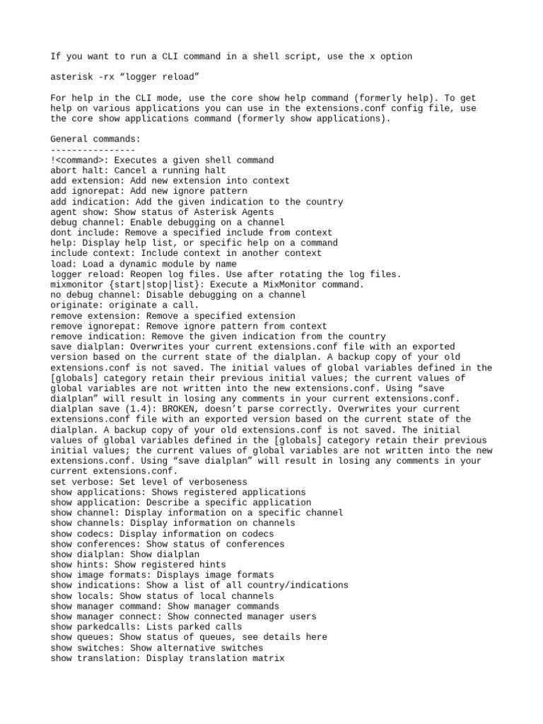 FreePBX CLI Command Asterisk | PDF | Session Initiation Protocol | Command Line Interface