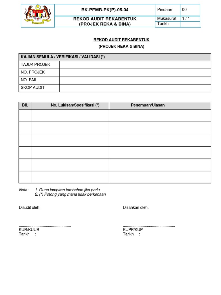 REKOD AUDIT REKABENTUK REKA & BINA | PDF