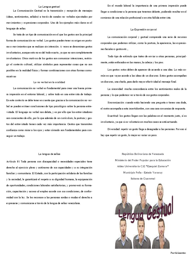 Diptico lengua gestual | PDF | Comunicación | Comunicación no verbal