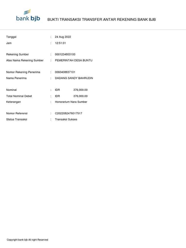 Bukti Transaksi Transfer Bank BJB | PDF