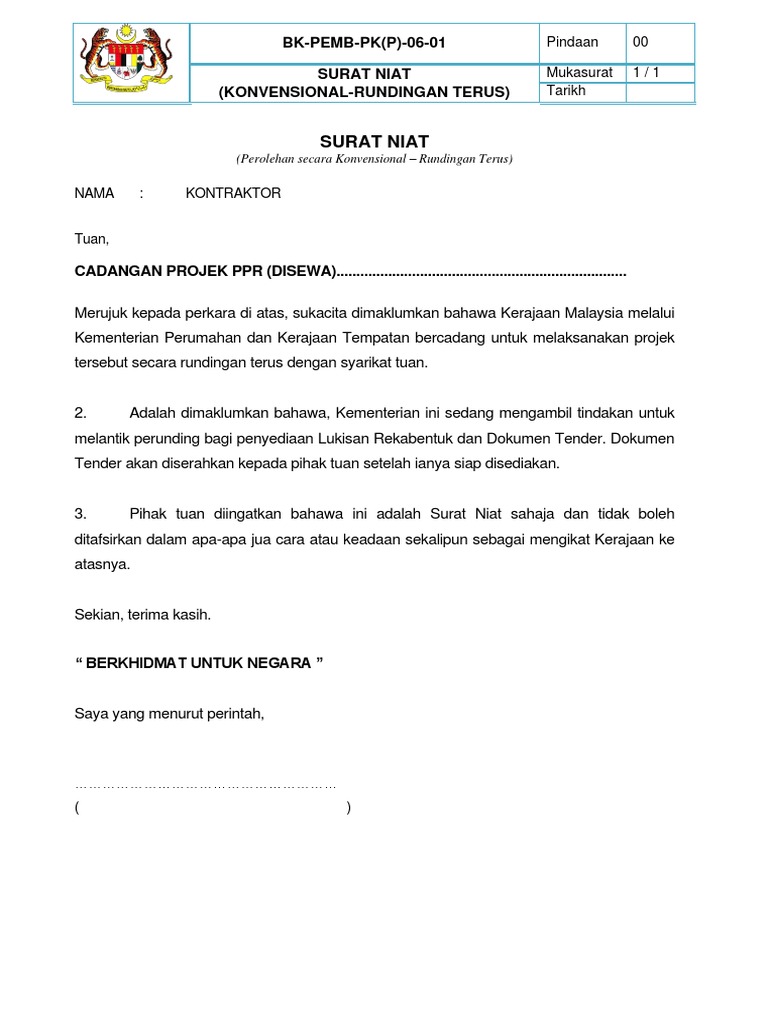 Surat Niat Konvensional-Rundingan Terus | PDF