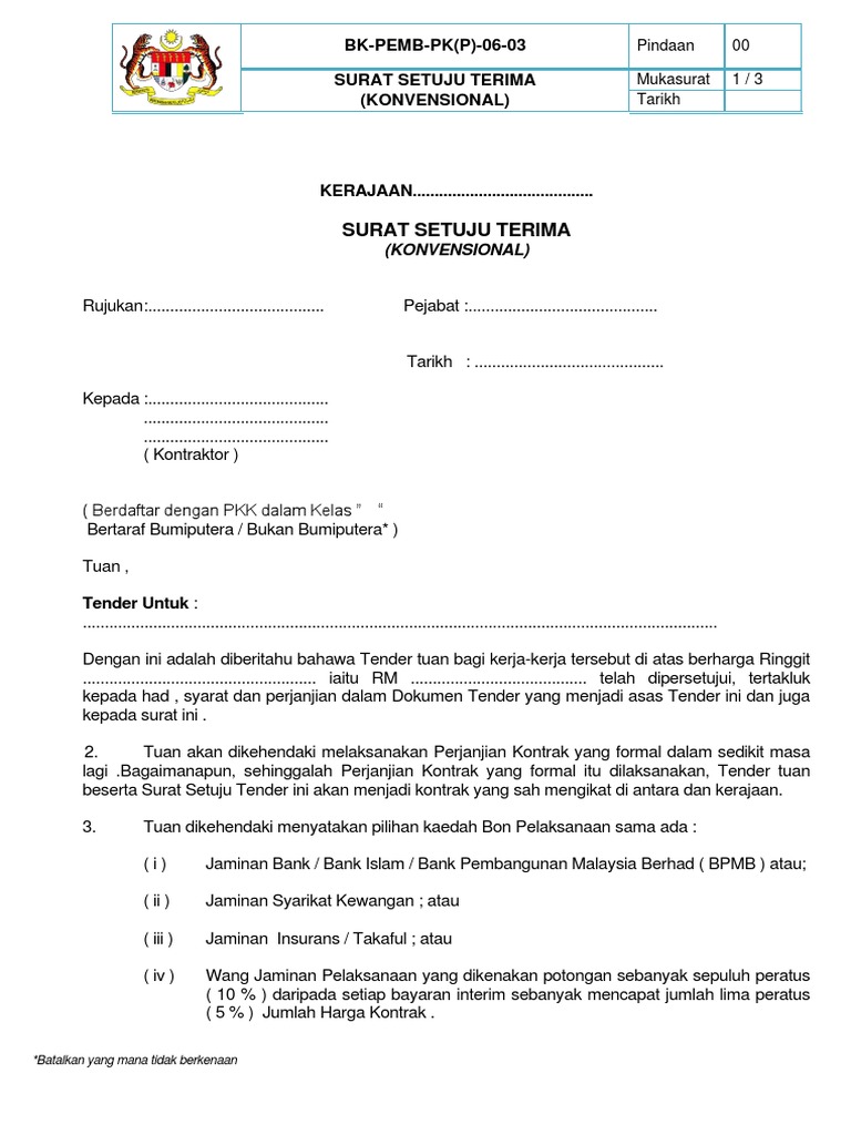 Surat Setuju Terima Konvensional | PDF