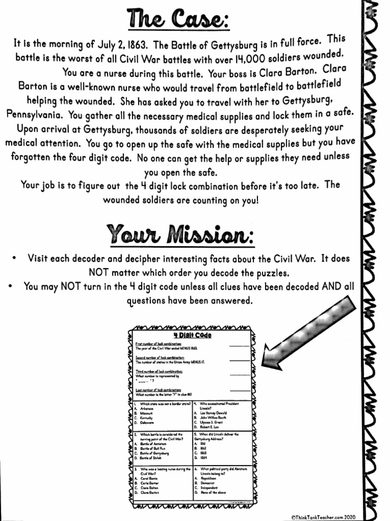 Civil War Escape Room Project | PDF