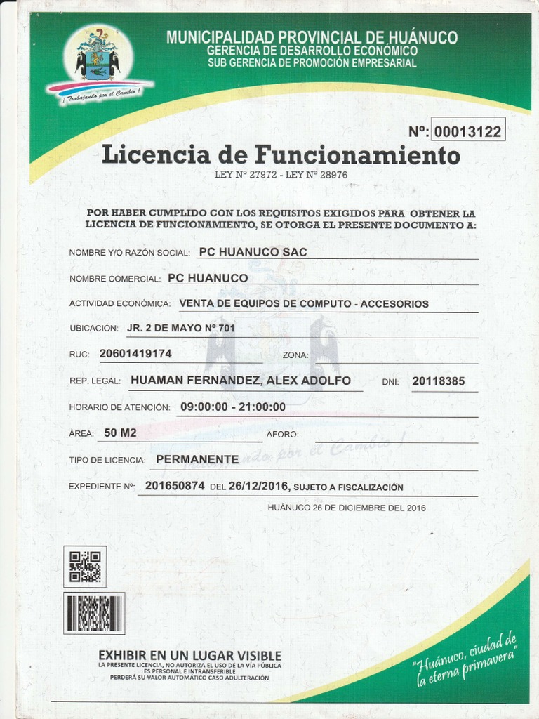 Licencia de Funcionamiento | PDF