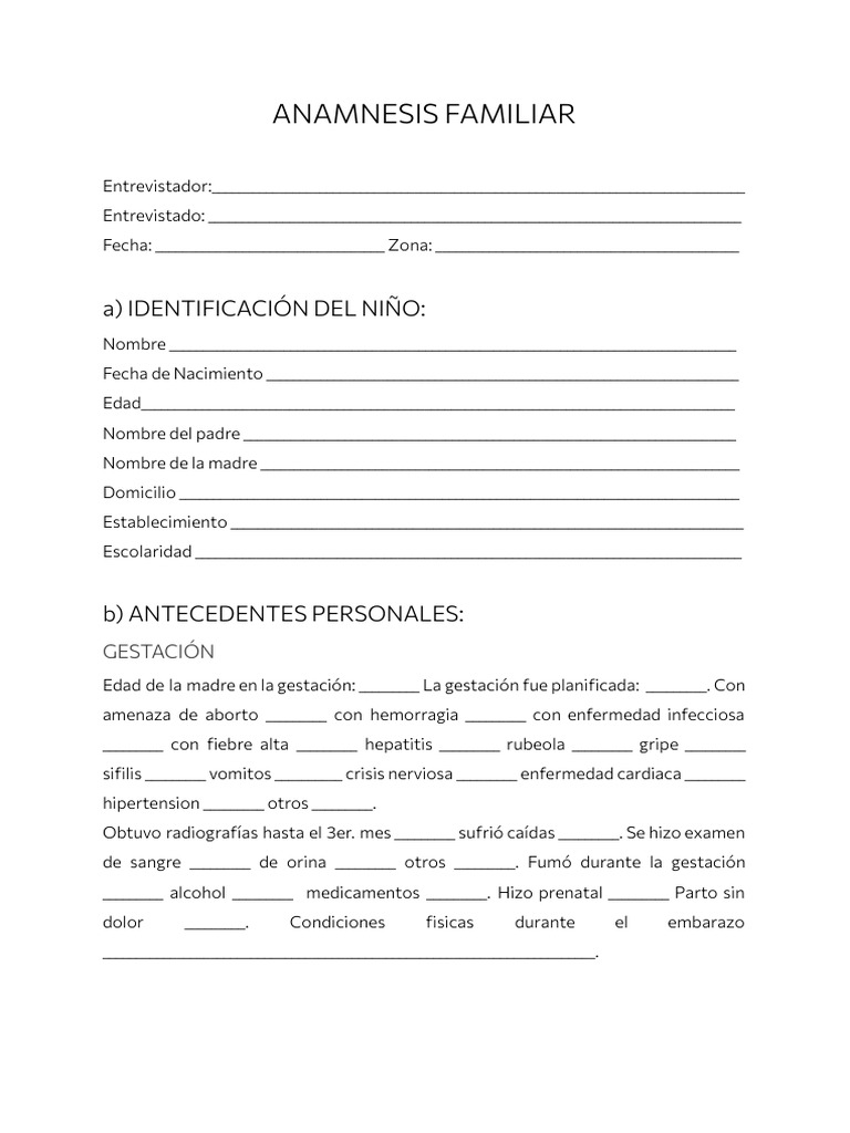 Anamnesis Familiar | PDF | El embarazo | Parto